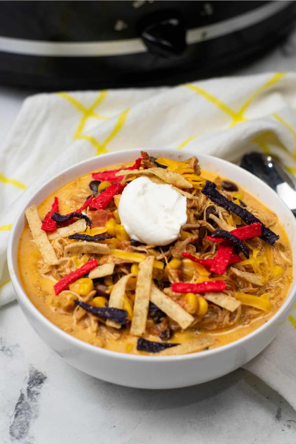 Easy Slow Cooker Creamy Chicken Tortilla Soup Recipe